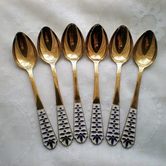 Dining | Vintage Russian Gilded Sterling Silver 916 Blue White Enamel ...